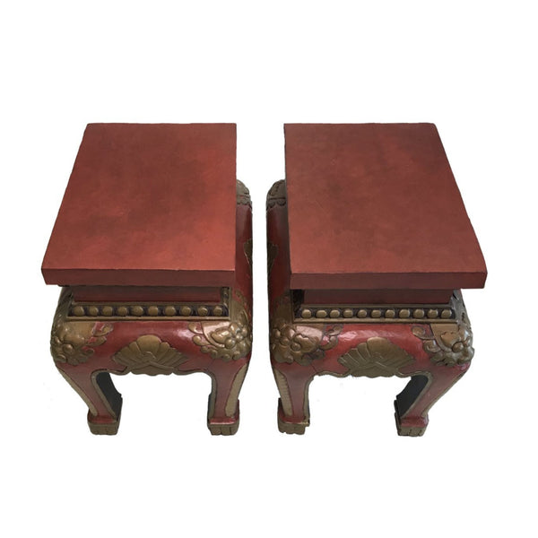 Pair Small Red Antique Tables/Benches - Coco & Dash